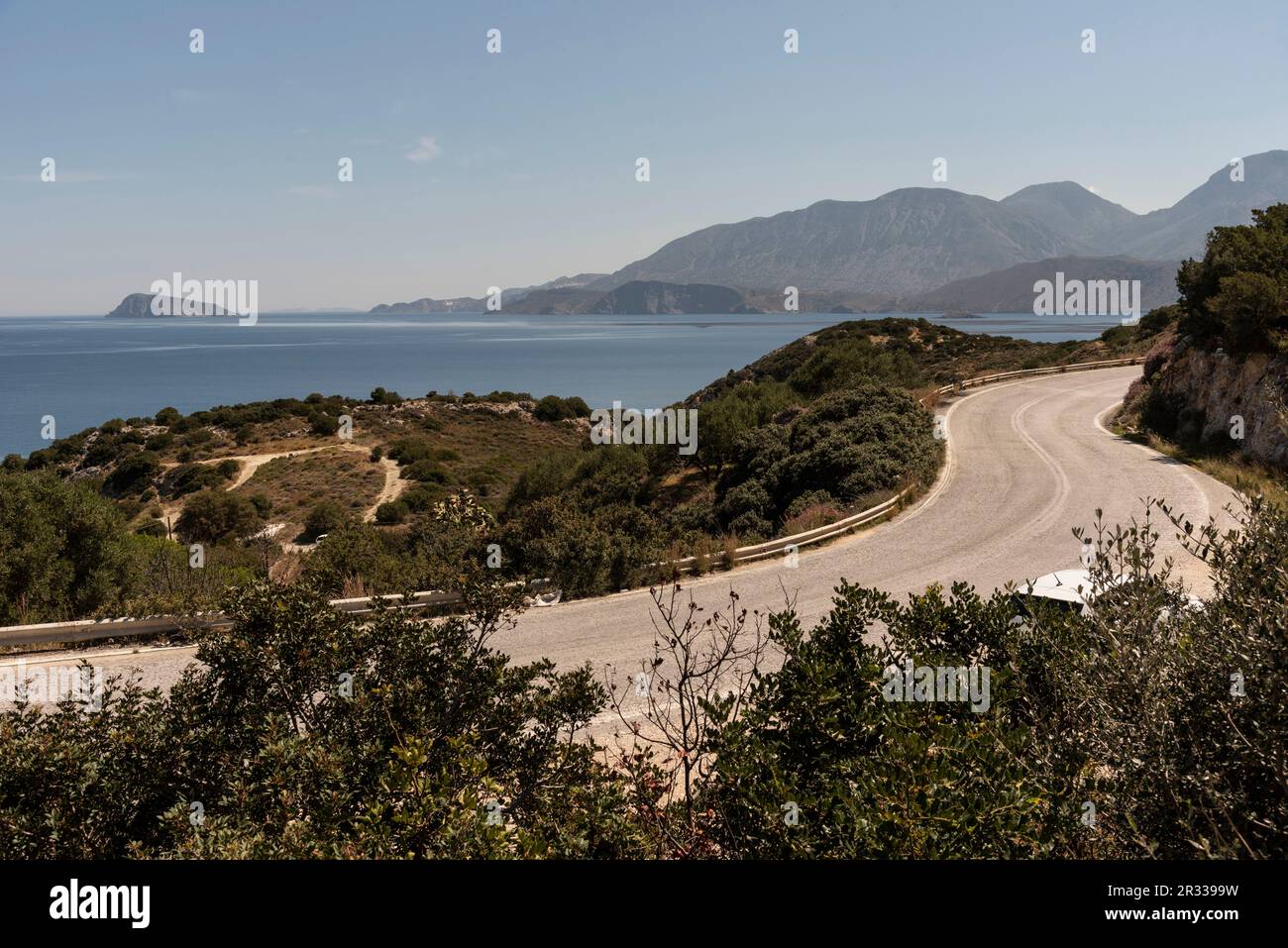 Eastern Crete, Greece, Europe. 2023. Mountain coastal road heading to ...