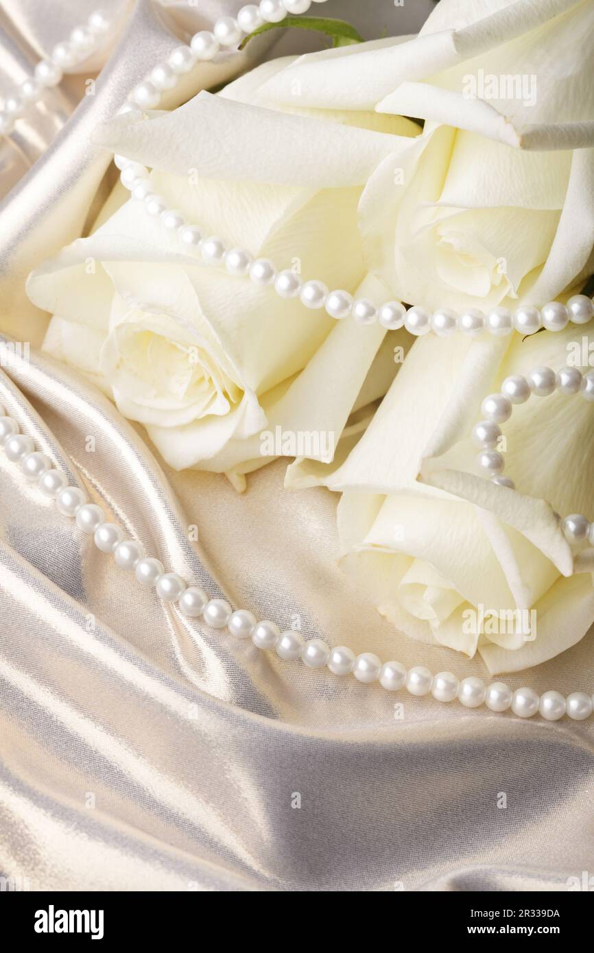 Pearl beads and cream rose Stock Photo - Alamy