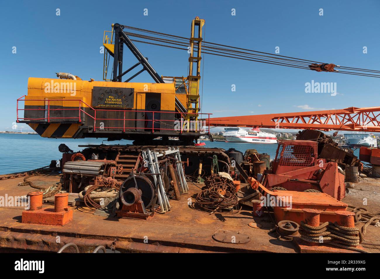 Heraklion, Crete, Greece. 2023. Large sea going crane barge with the ...