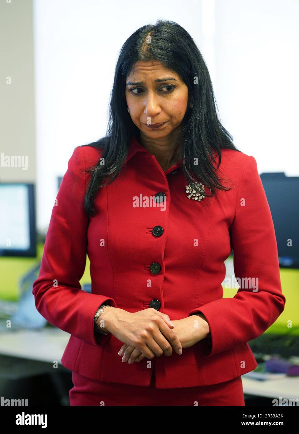 Home Secretary Suella Braverman meeting staff during her visit to ...