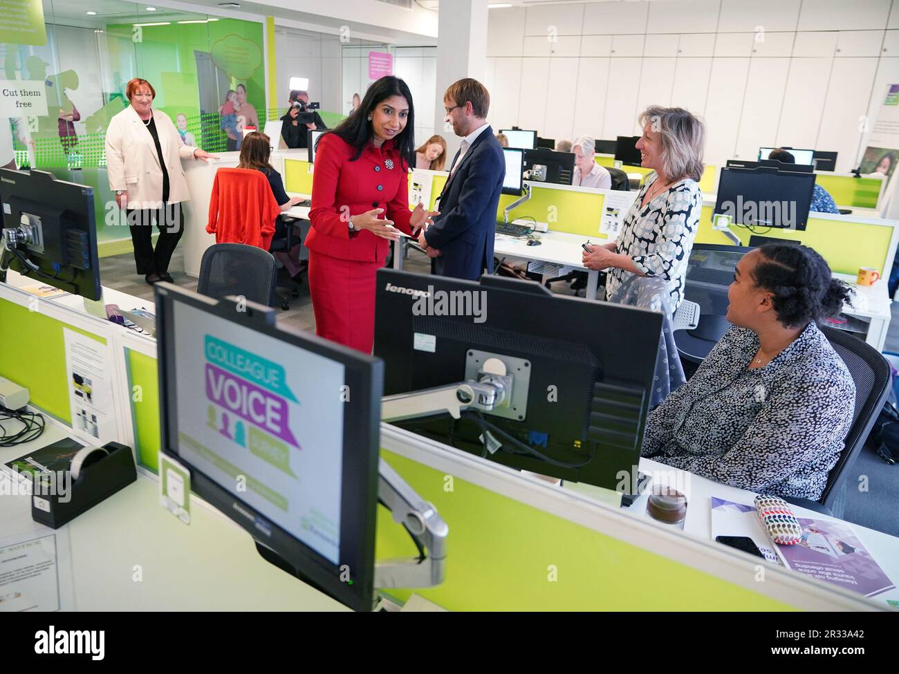 Home Secretary Suella Braverman meeting staff during her visit to ...