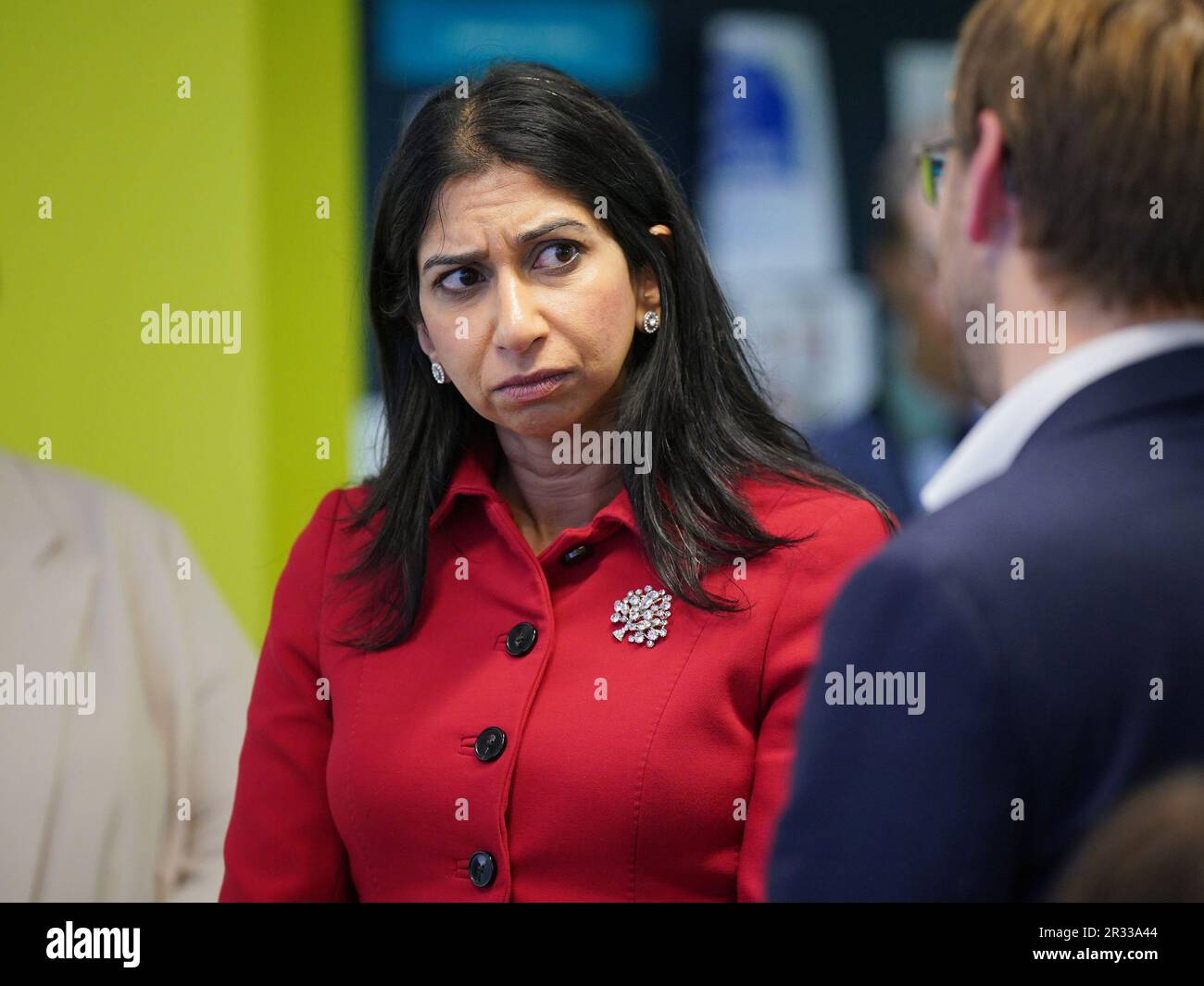 Home Secretary Suella Braverman meeting staff during her visit to ...