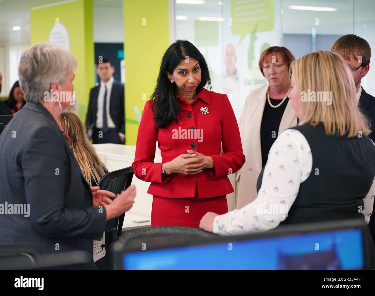 Home Secretary Suella Braverman meeting staff during her visit to ...