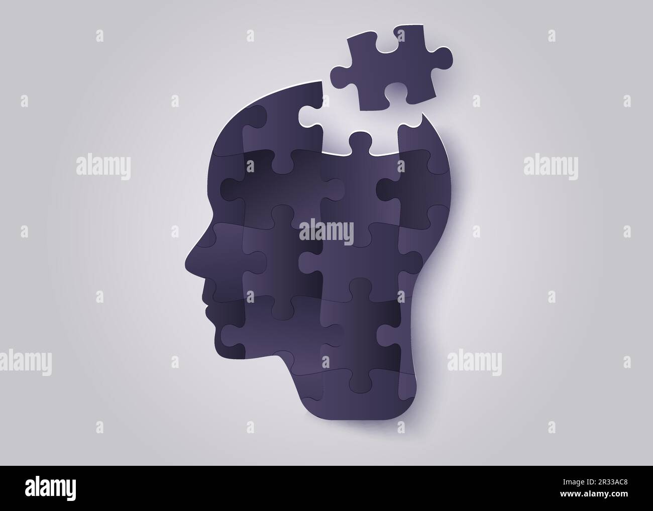 Silhouette of a human head with jigsaw puzzle. Concept of mental health and psychology. Vector ...