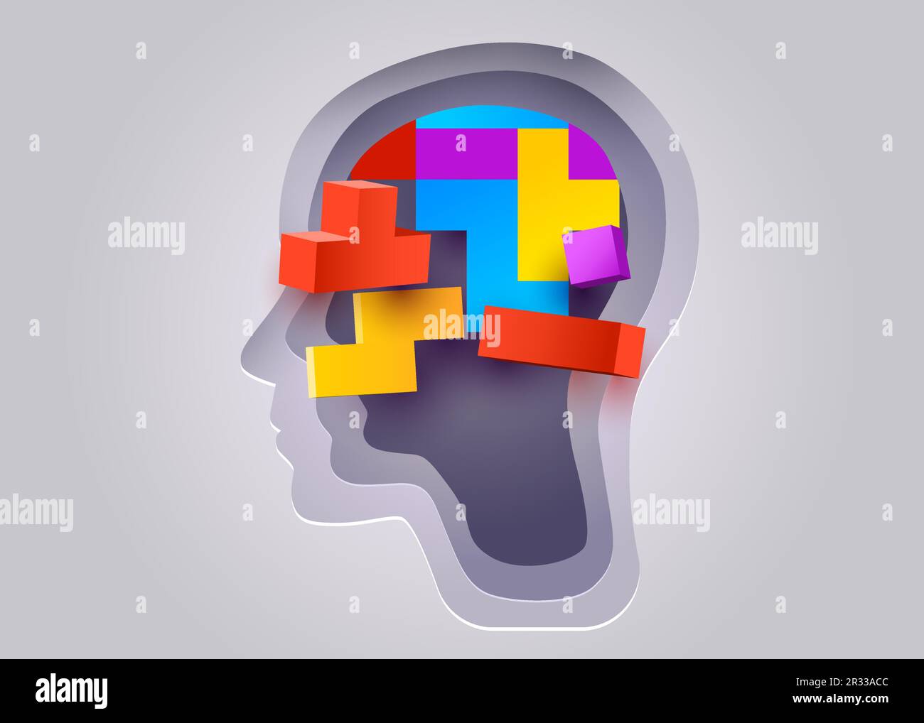 Silhouette of a human head game blocs puzzle. Concept of mental health and psychology. Vector ...