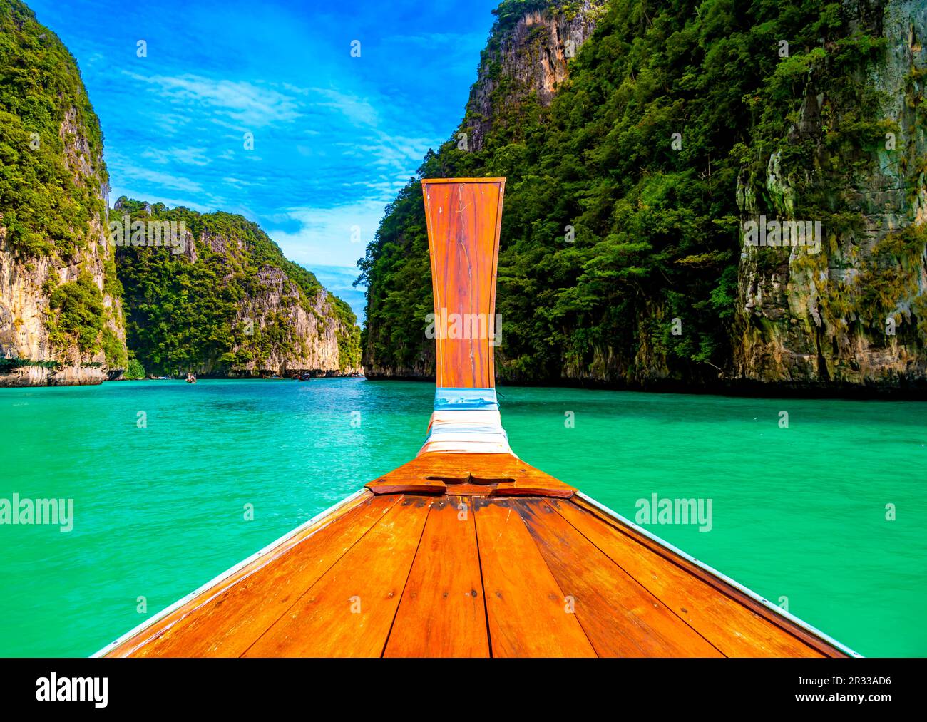 View of Pi Leh lagoon (also known as Green Lagoon) at Ko Phi Phi islands, Thailand. View from ...