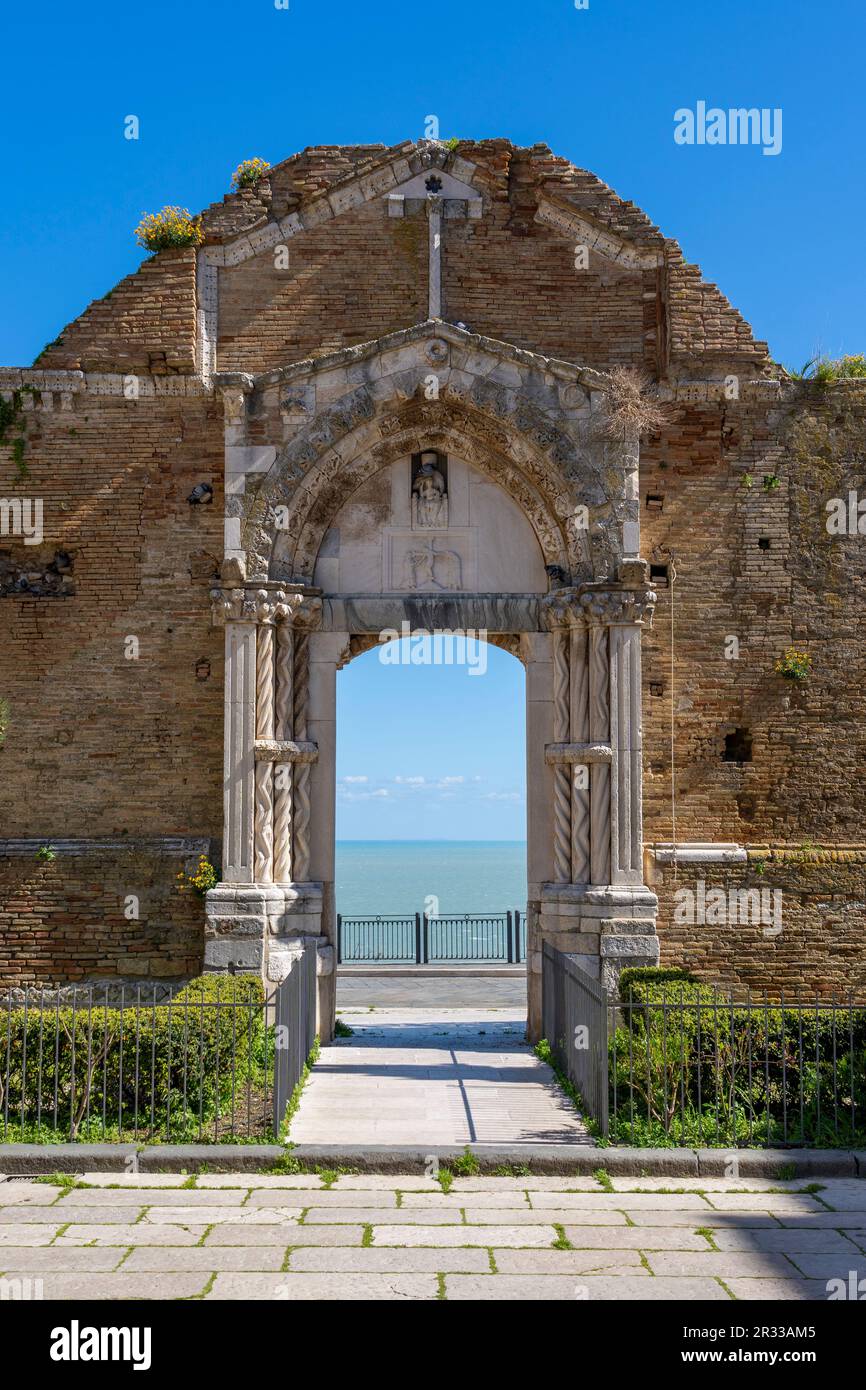 Ruins of an ancient church St. Peter in the old town of Vasto. Chieti ...