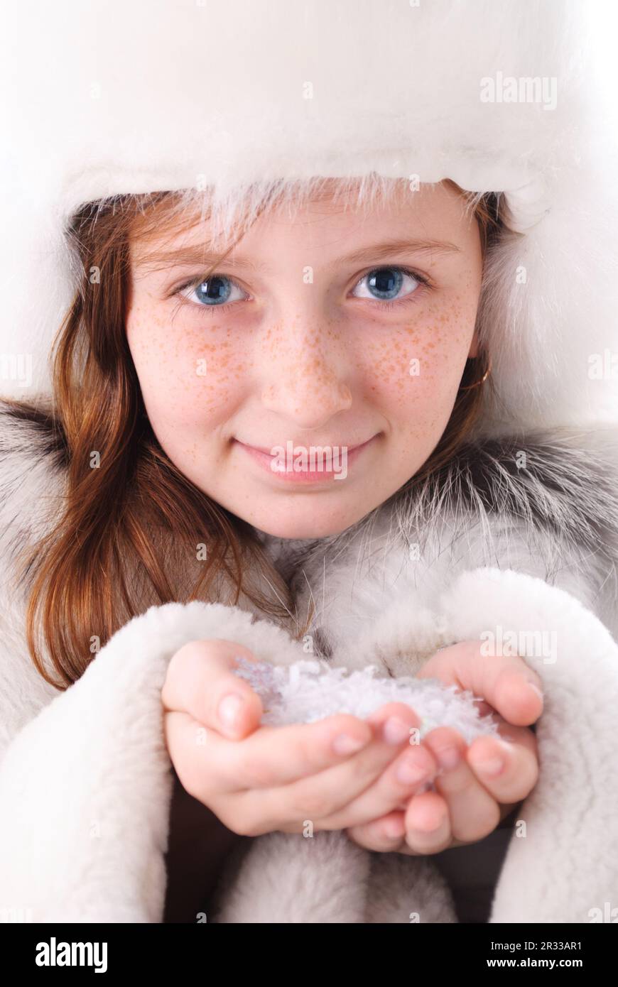Girl face closeup with snow Stock Photo - Alamy