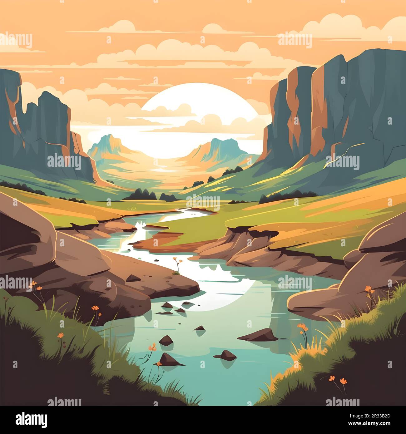 Vector cartoon landscape hi-res stock photography and images - Alamy