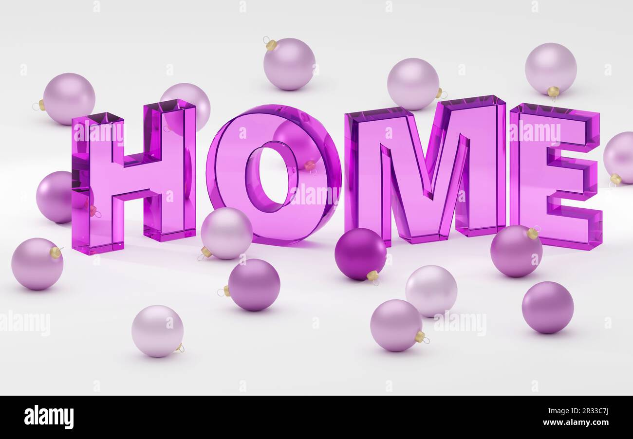 Glass text with ornaments with white background saying Home 3D render ...