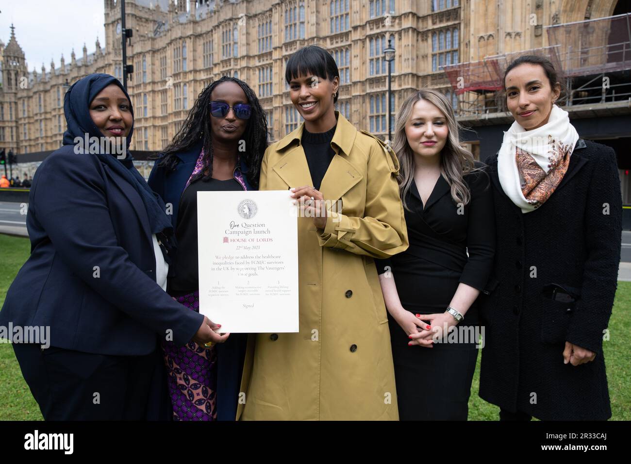 UN Goodwill Ambassador Sabrina Elba (centre) with representatives of ...