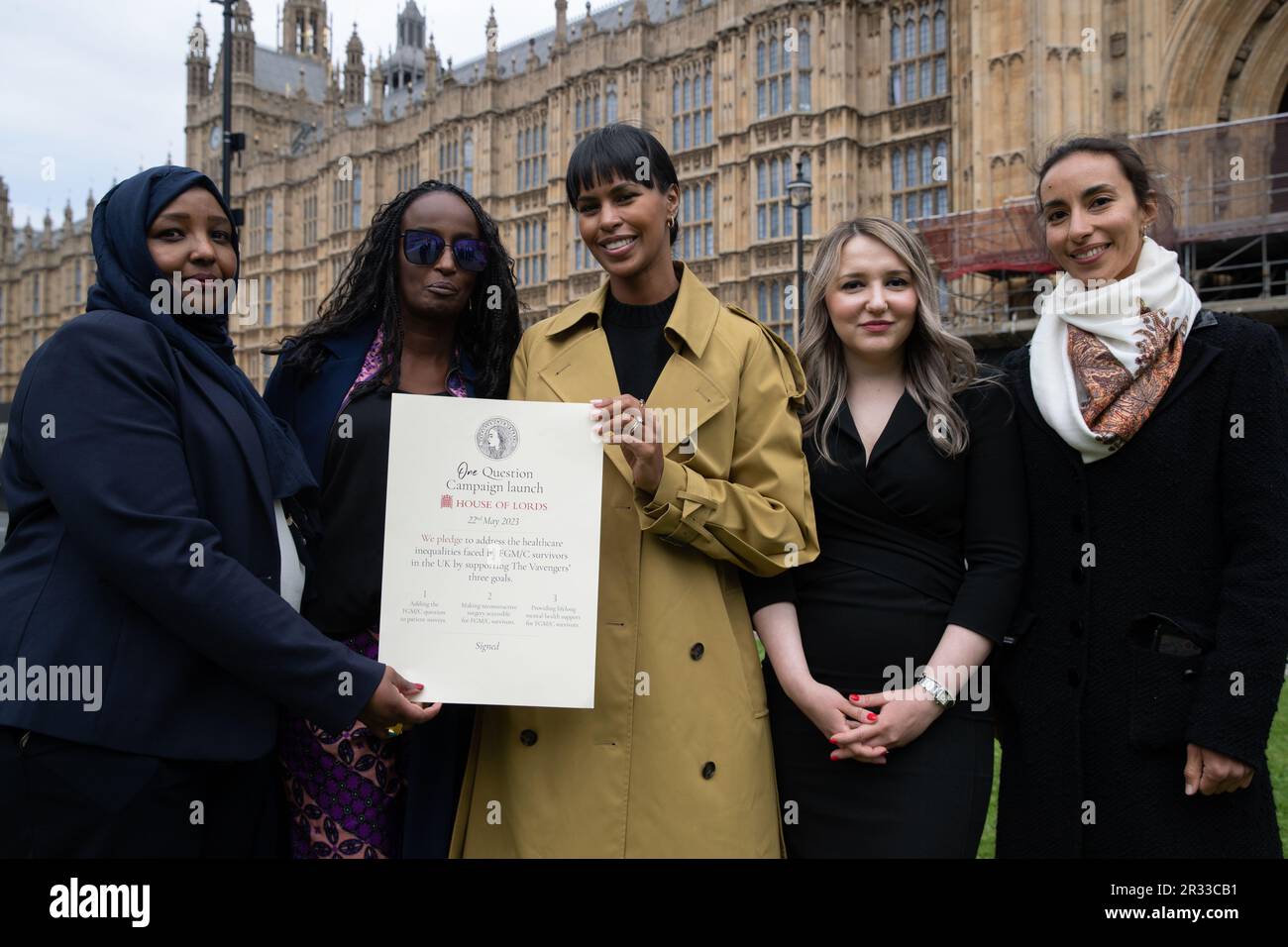 UN Goodwill Ambassador Sabrina Elba (centre) with representatives of ...