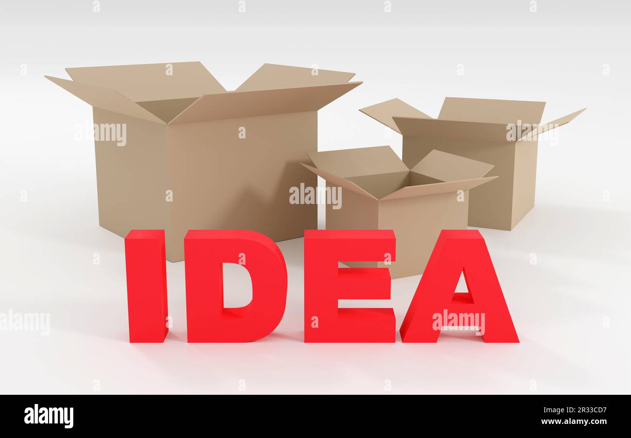 Cardboard Boxes with red text saying idea , soft light, smooth ...