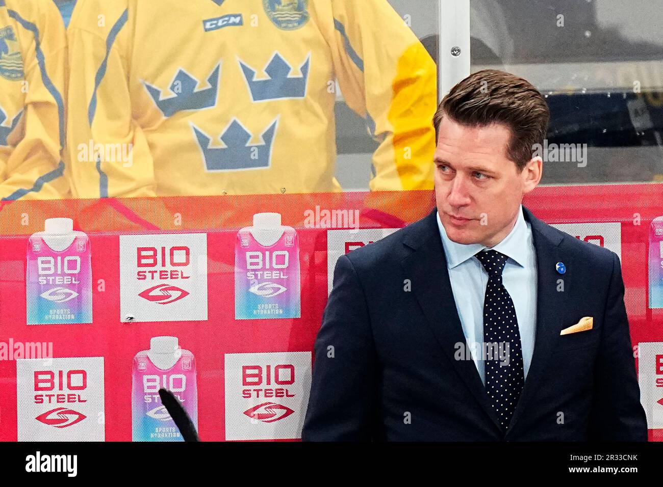 Sweden's head coach Sam Hallam watches the group A match between ...
