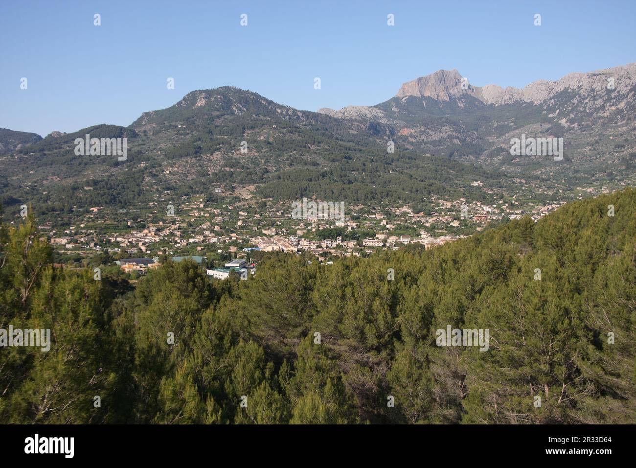 View from the Palma to Soller train looking at towns and countryside ...
