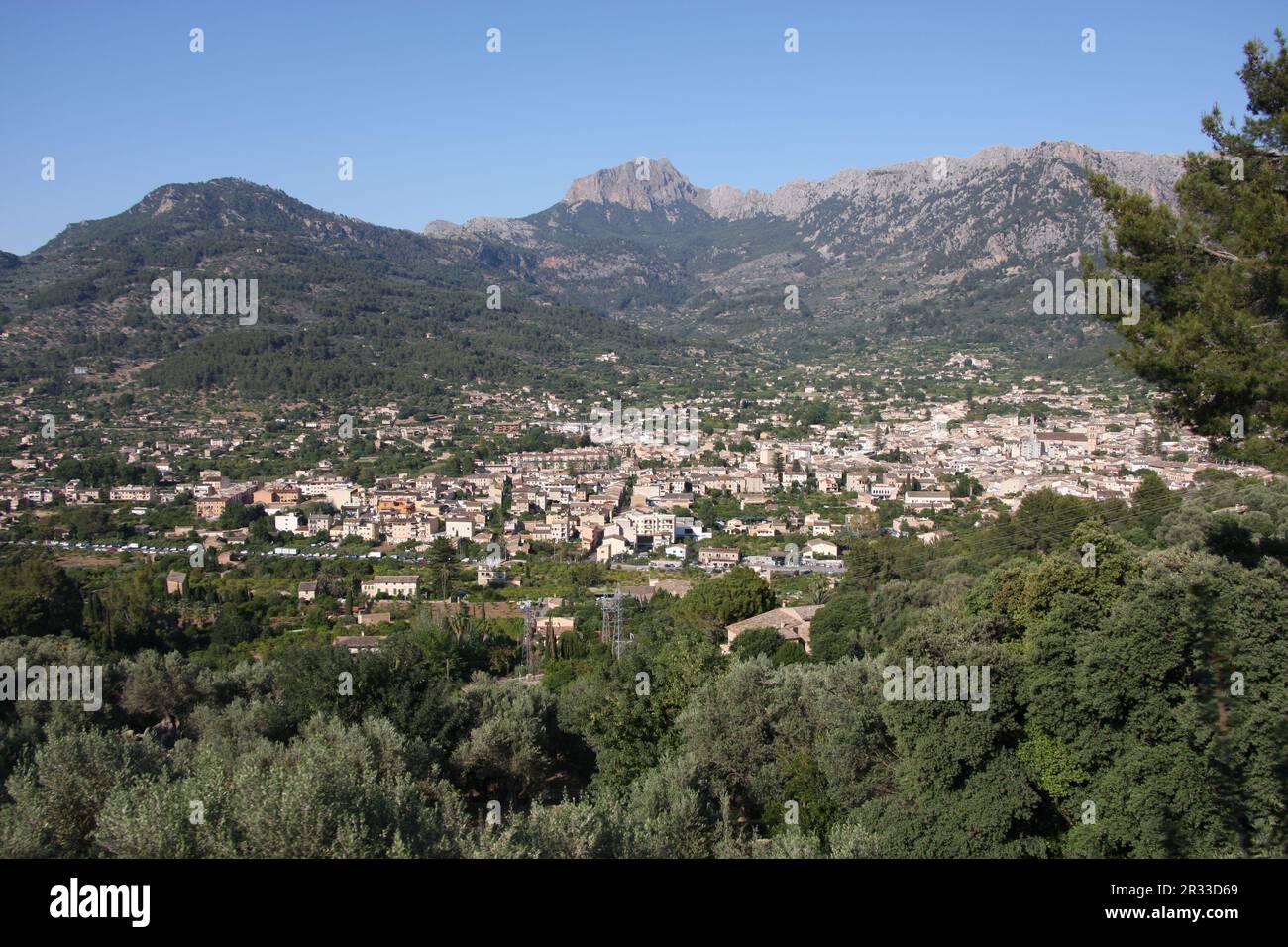 View from the Palma to Soller train looking at towns and countryside ...
