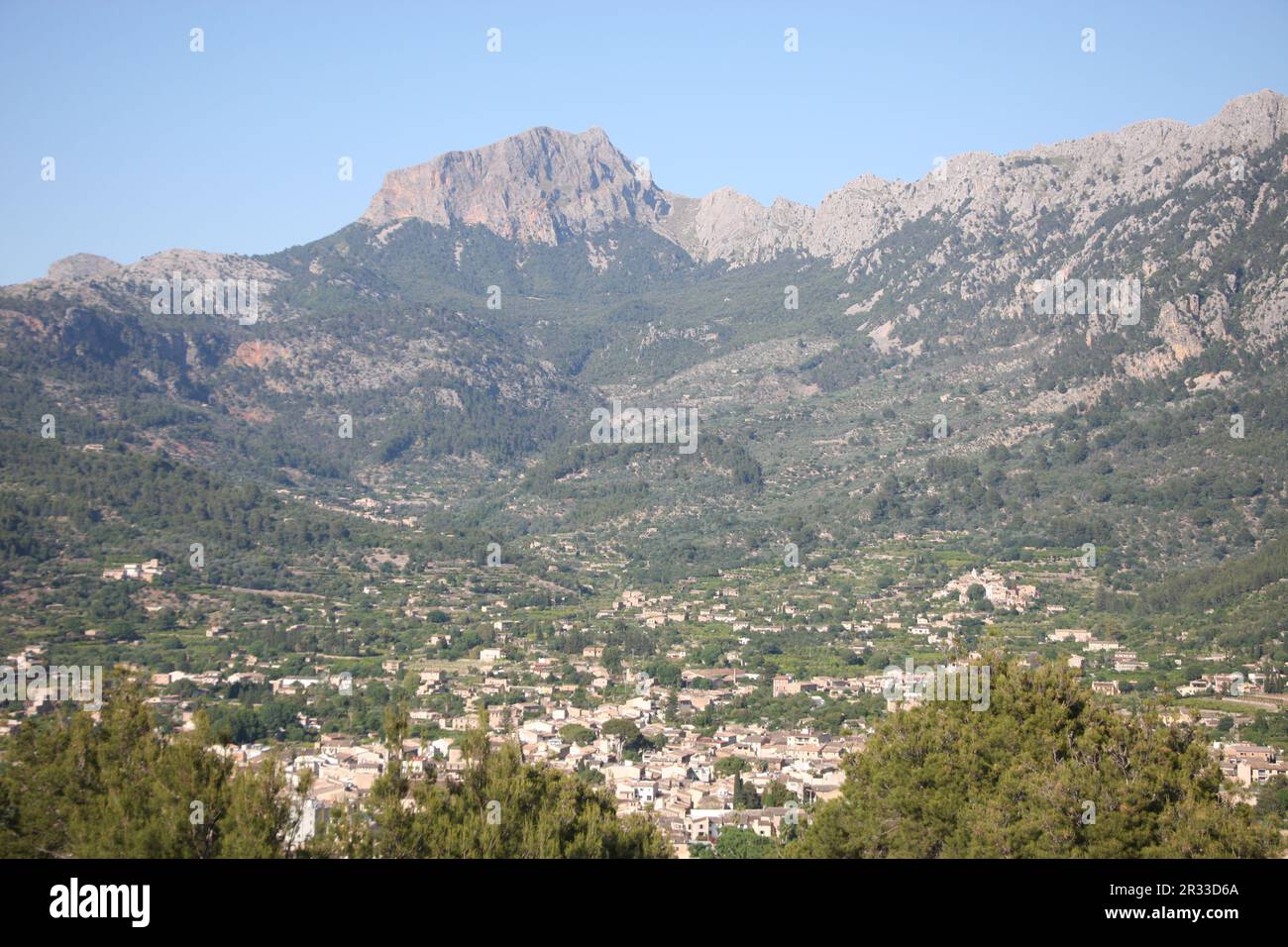 View from the Palma to Soller train looking at towns and countryside ...