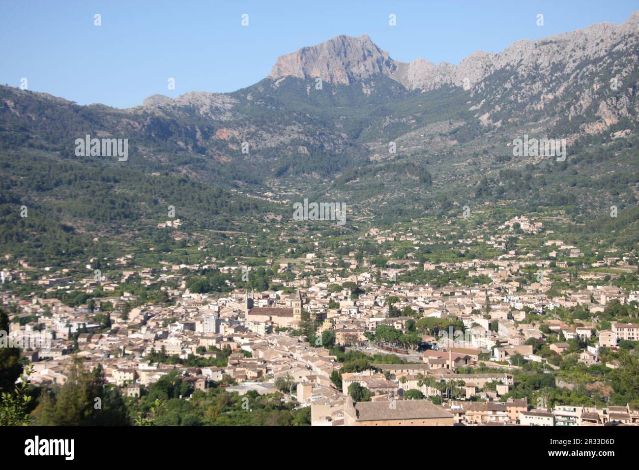View from the Palma to Soller train looking at towns and countryside ...