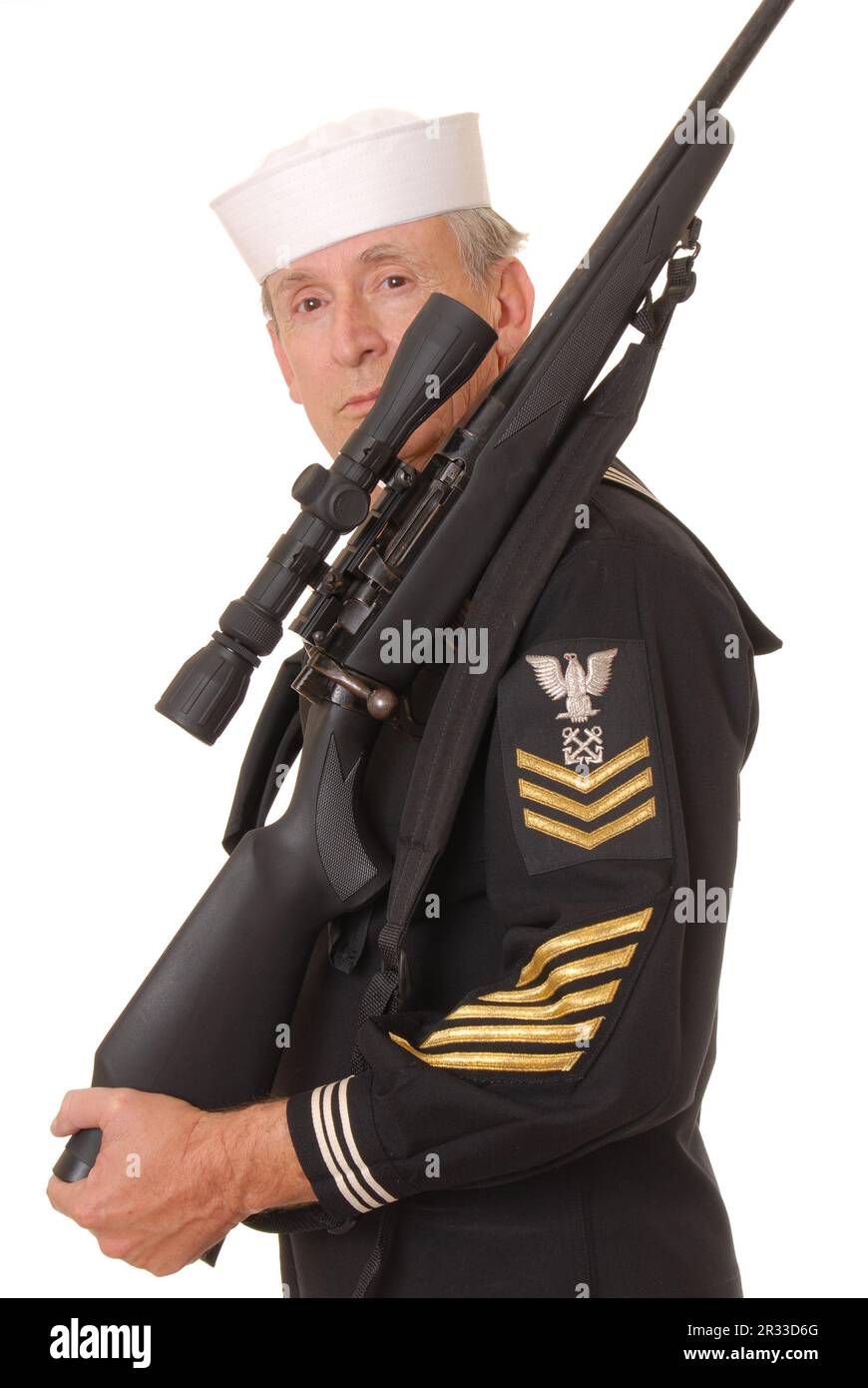 Old sailor from the United States Navy with a sniper rifle Stock Photo ...