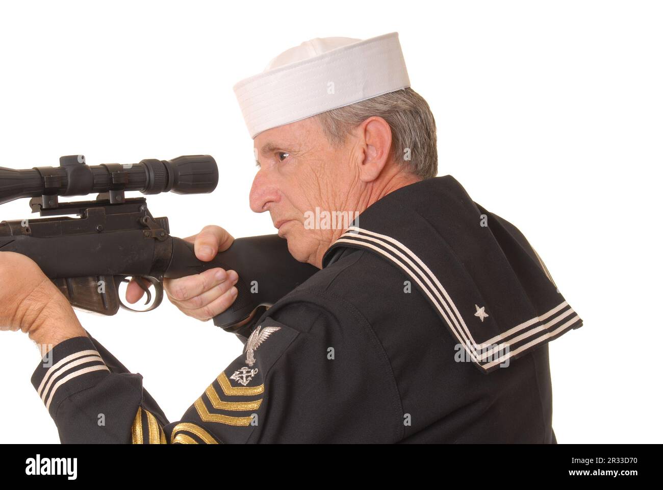 Old sailor from the United States Navy with a sniper rifle Stock Photo ...