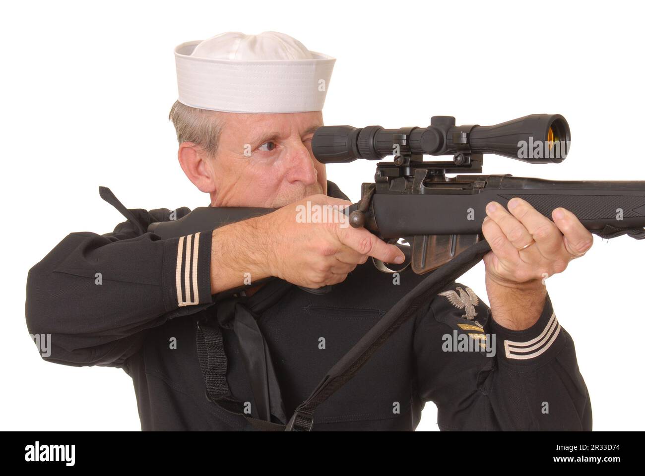 Old sailor from the United States Navy with a sniper rifle Stock Photo ...