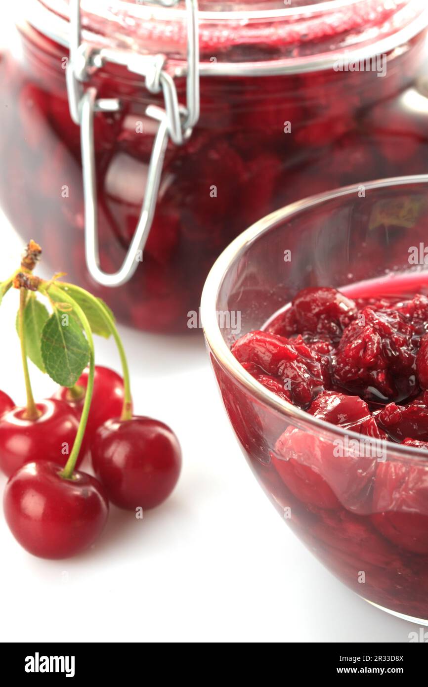 Glass stewed sweet cherry hi-res stock photography and images - Alamy