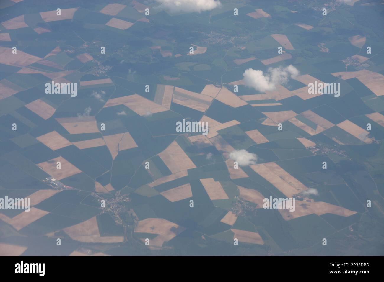 Interesting field shapes in France viewed from 30,000ft Stock Photo - Alamy