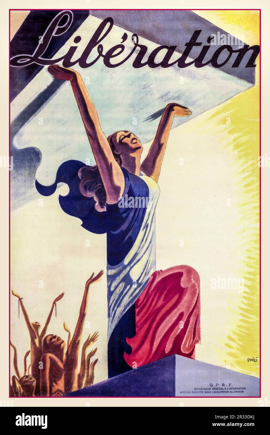 WW2 France Vintage ‘Liberation' poster lithograph proclaiming end of ...