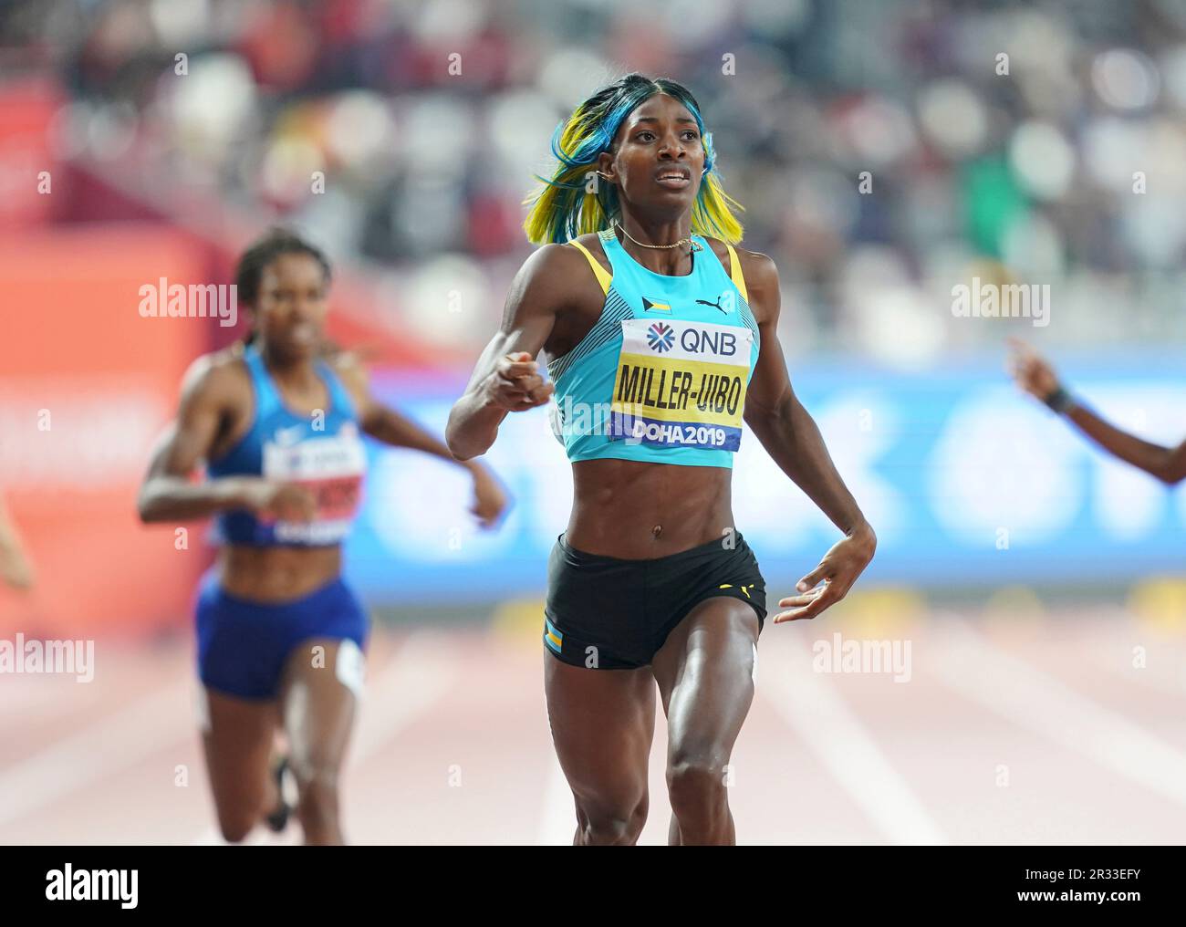 Shaunae Miller-Uibo running the 400m at the 2019 World Athletics ...