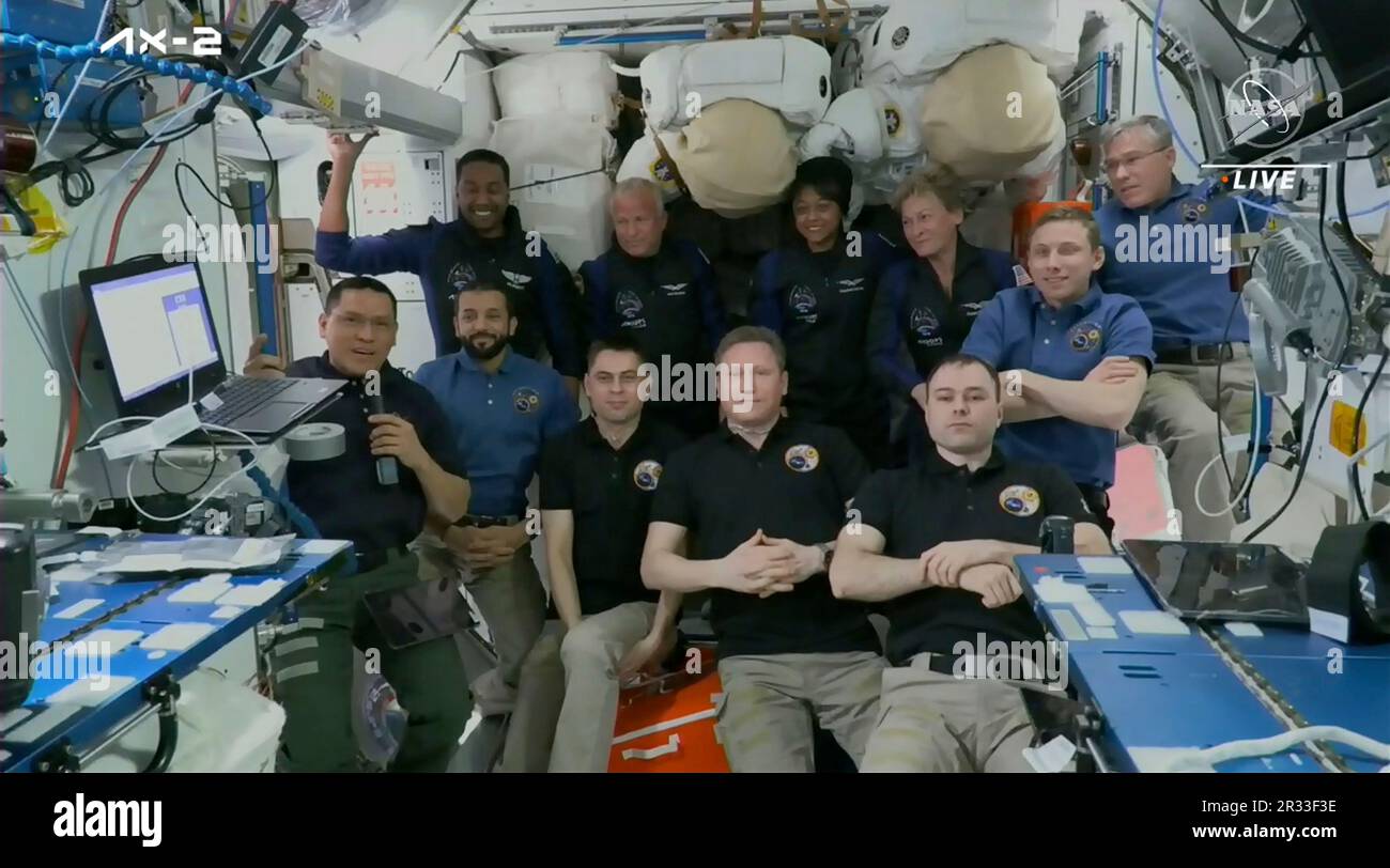 In this image from NASA TV, top row from left, Ali al-Qarni, John ...