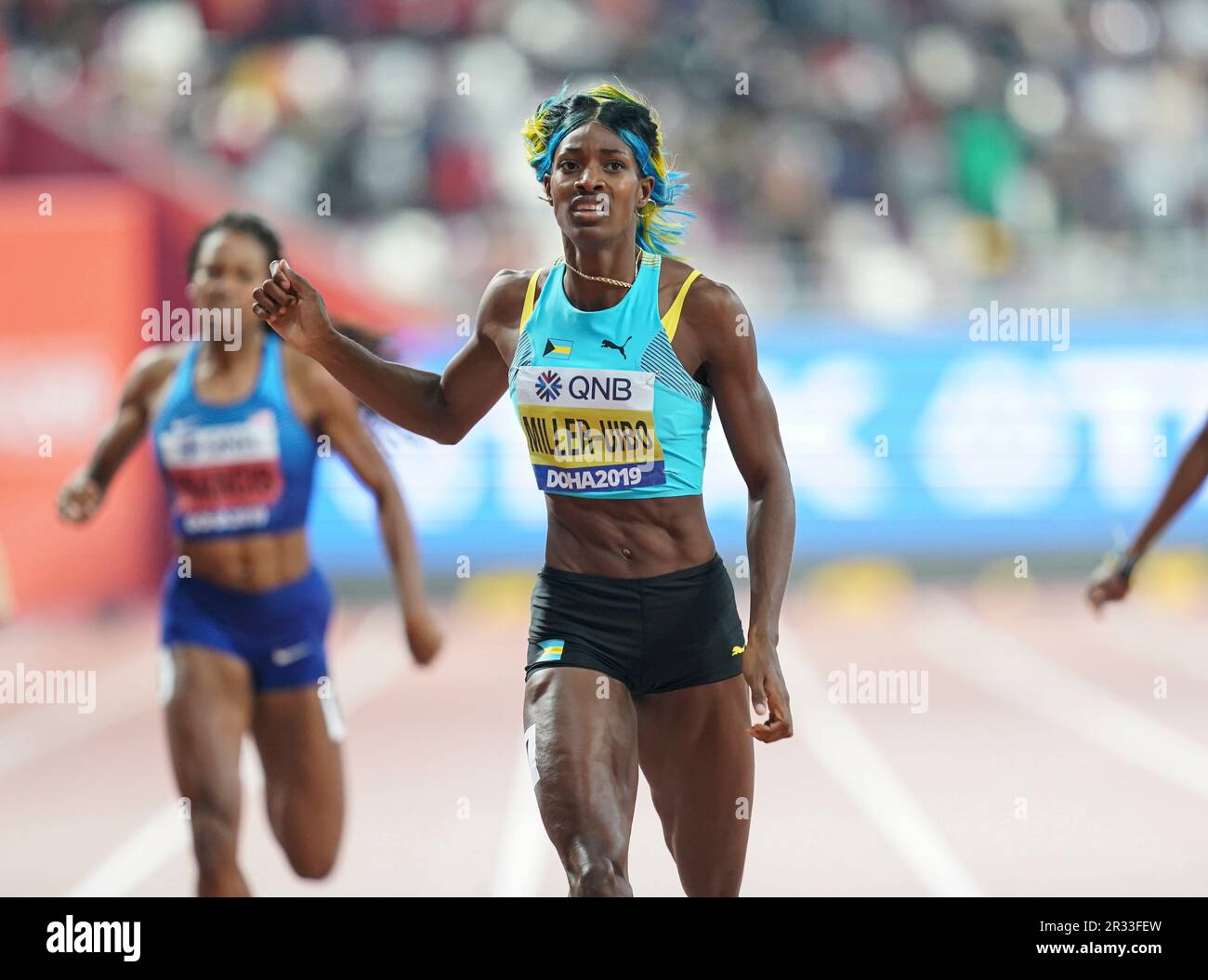 Shaunae Miller-Uibo running the 400m at the 2019 World Athletics ...