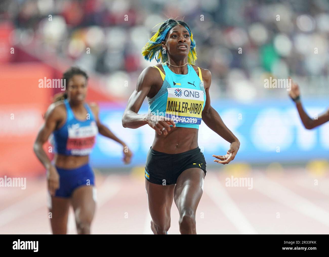 Shaunae Miller-Uibo running the 400m at the 2019 World Athletics ...