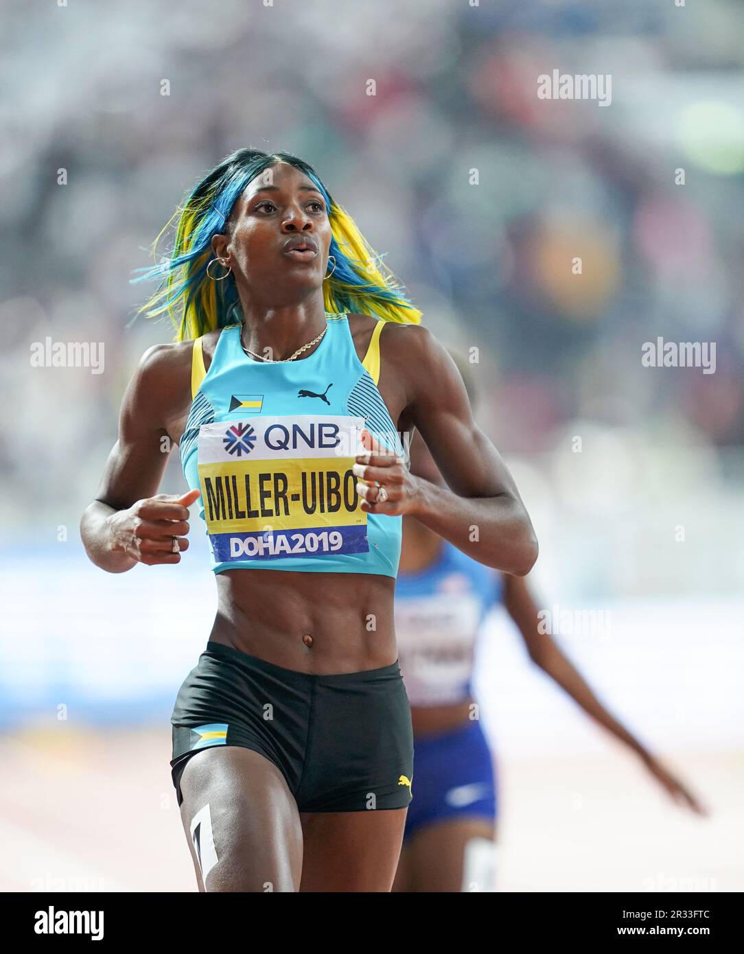 Shaunae Miller-Uibo running the 400m at the 2019 World Athletics ...