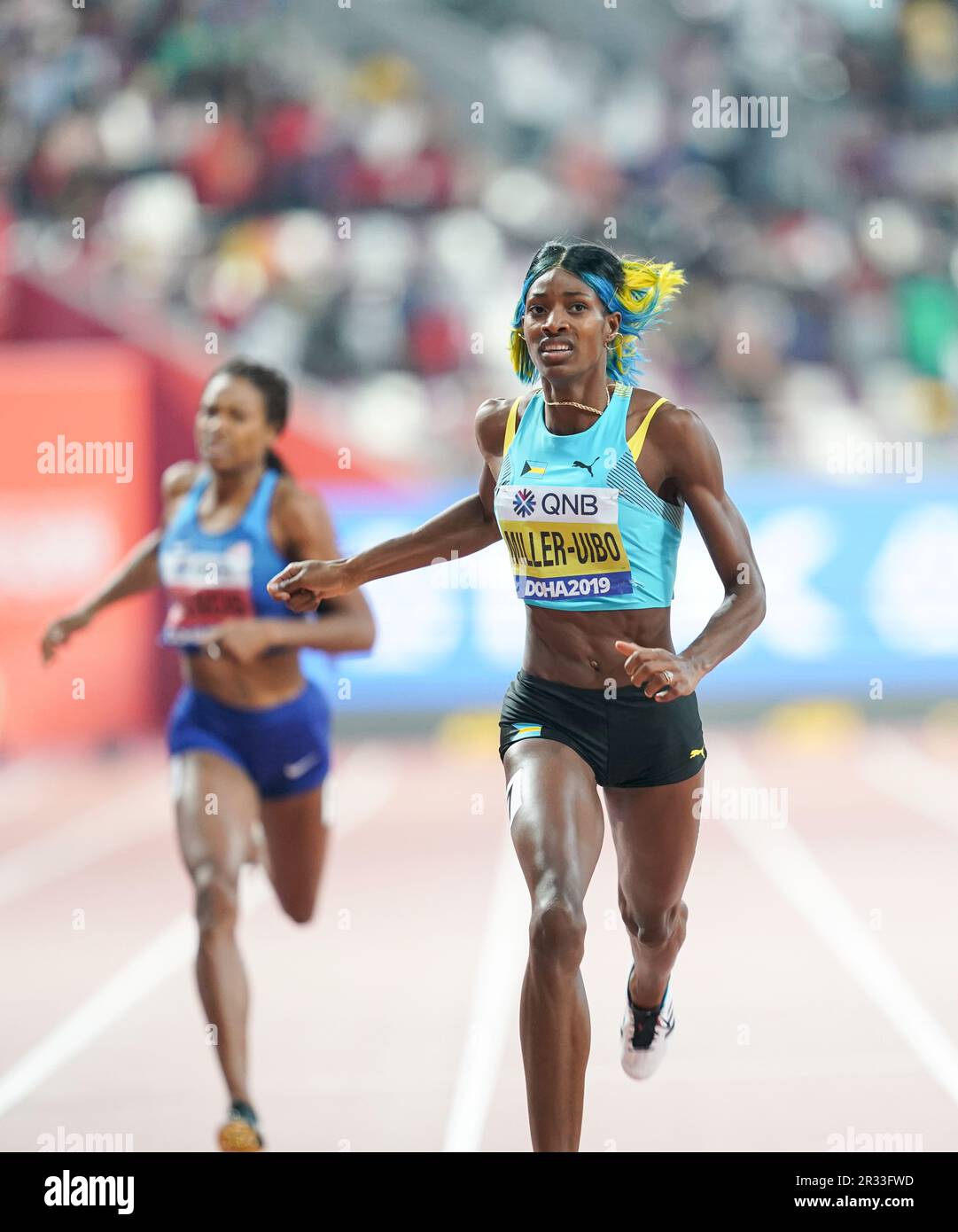 Shaunae Miller-Uibo running the 400m at the 2019 World Athletics ...