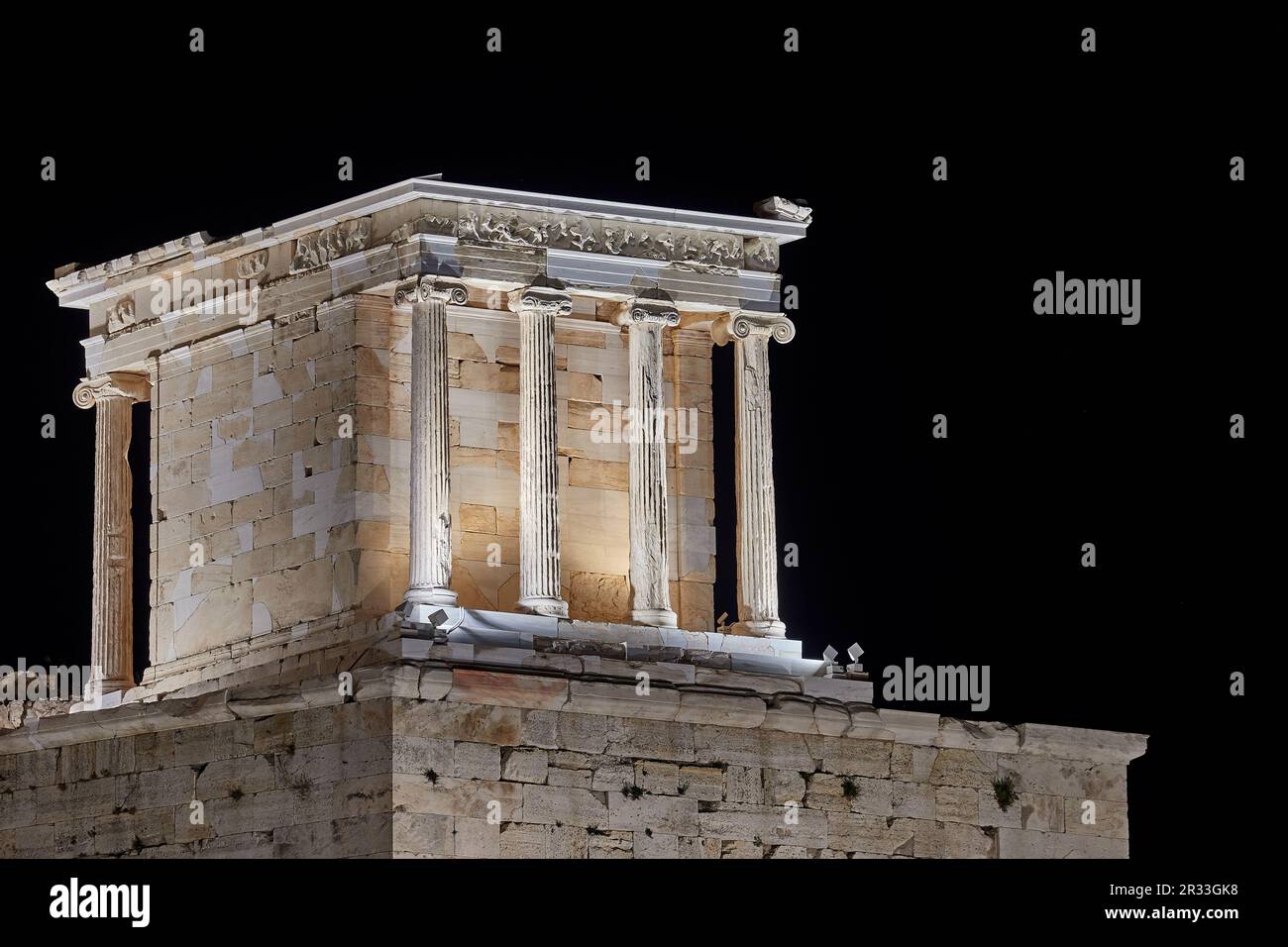 Acropolis of Athens, entrance gate pillars, night photo Stock Photo - Alamy