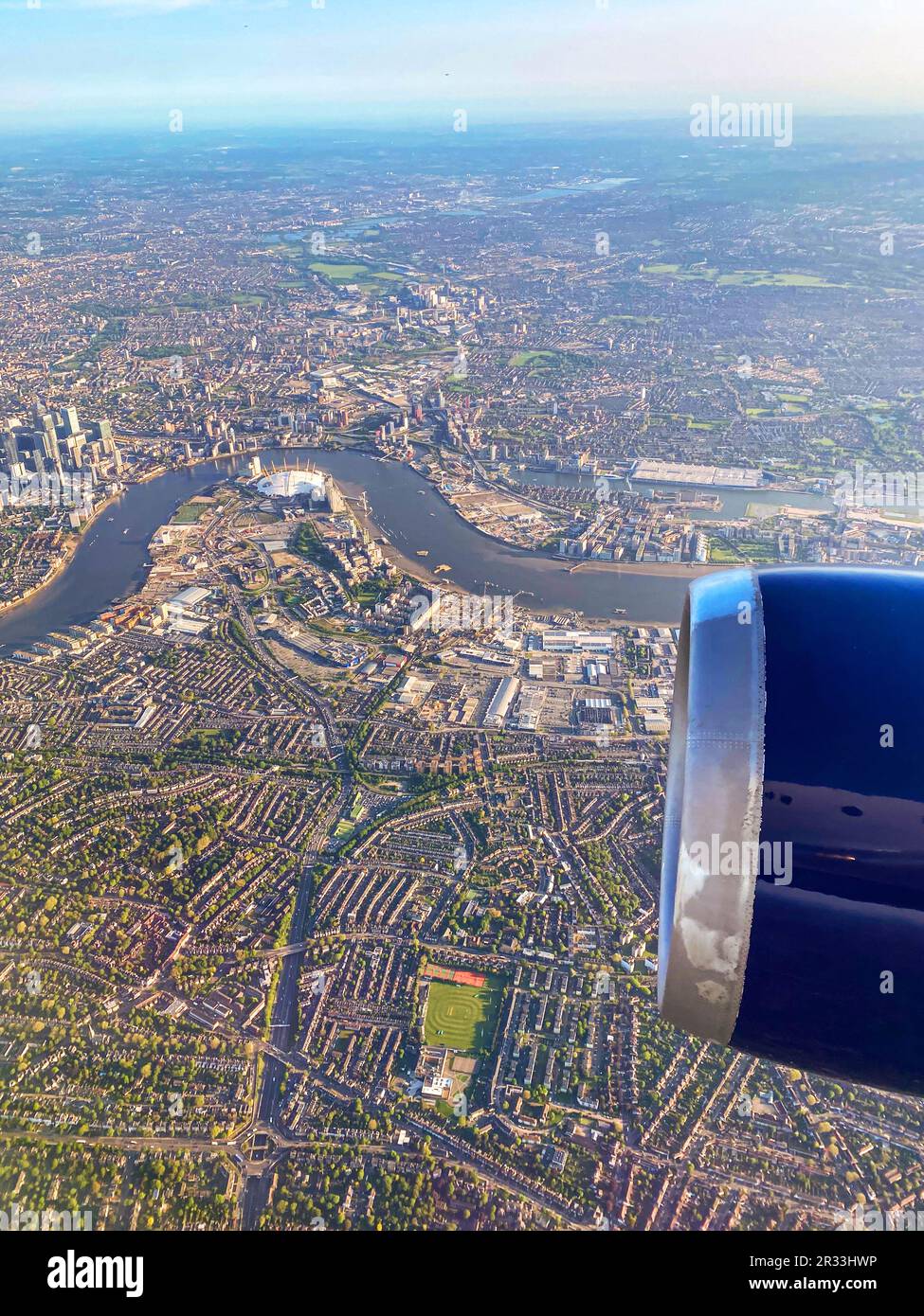 View from an aircraft window as it flew over the centre of London, UK ...