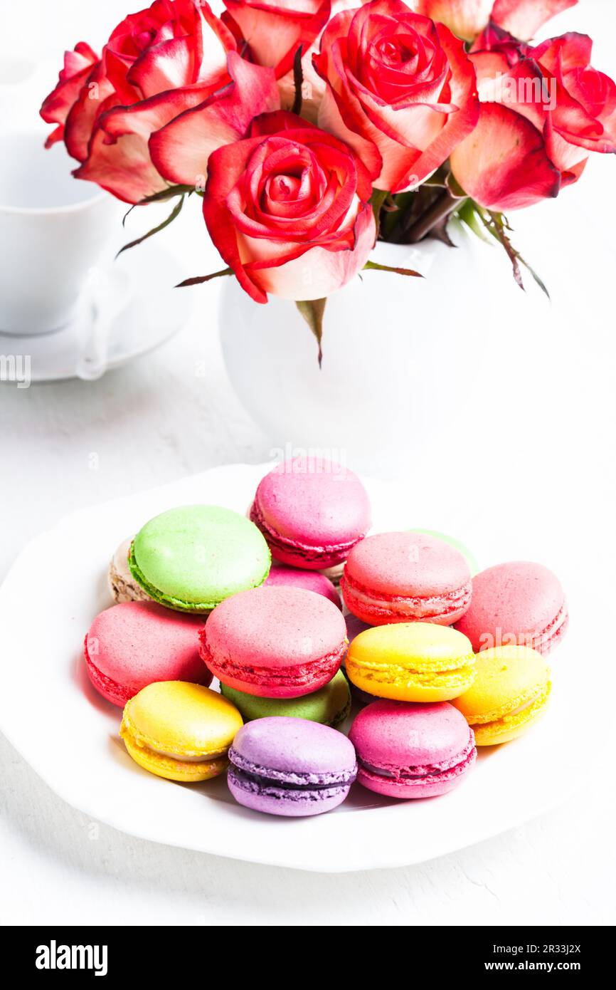 Colorful macaroons in white box Stock Photo - Alamy