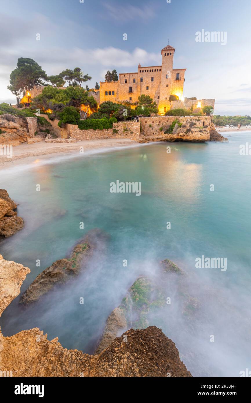 Beach and Castle of Tamarit, Altafulla, Tarragones, Tarragona, Spain ...