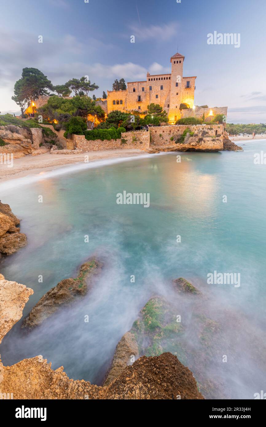 Beach and Castle of Tamarit, Altafulla, Tarragones, Tarragona, Spain ...