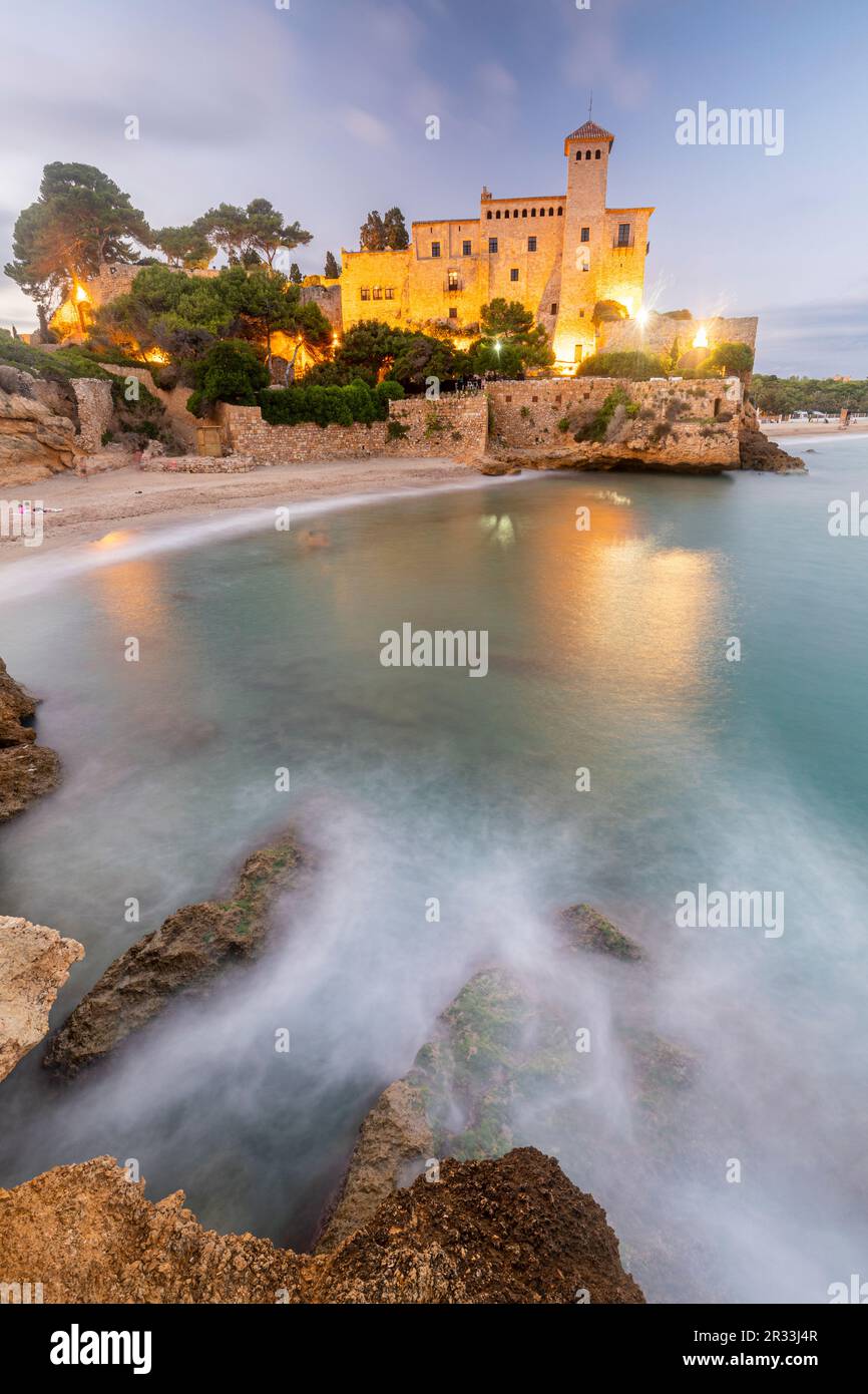 Beach and Castle of Tamarit, Altafulla, Tarragones, Tarragona, Spain ...