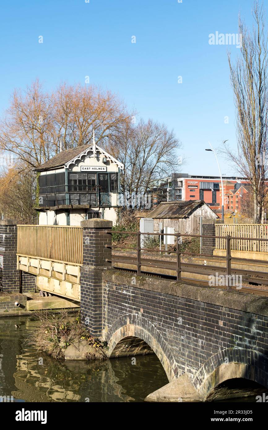 Disused East Holmes railway signal box Brayford Pool Lincoln city 2023 ...