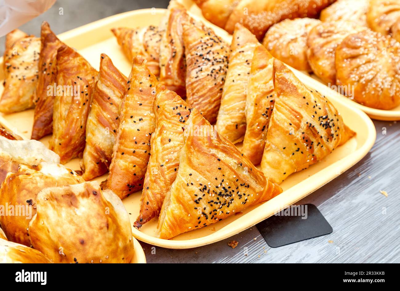 Delicious samosa pies with beef meat. Fried fresh samosa is a delicious ...