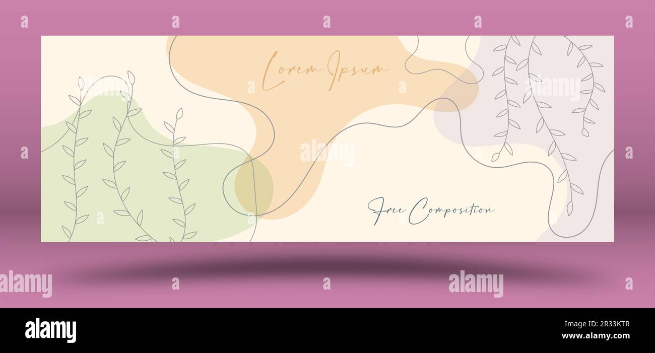 Handmade background layout with arbitrary shapes, plant elements and ...