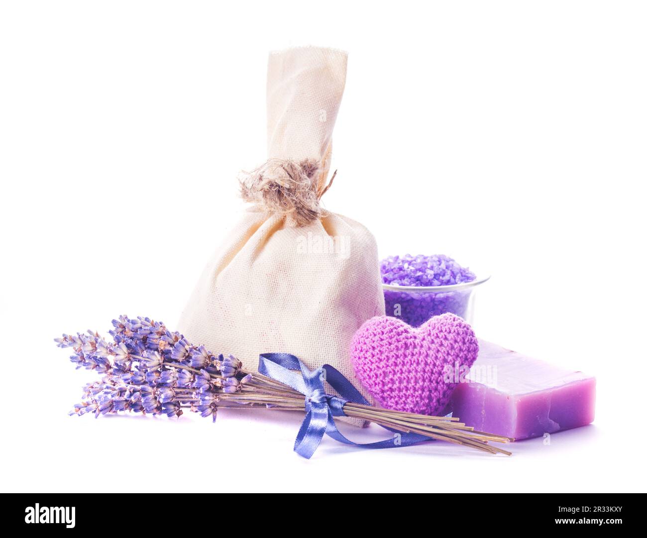 Lavender spa set isolated Stock Photo - Alamy