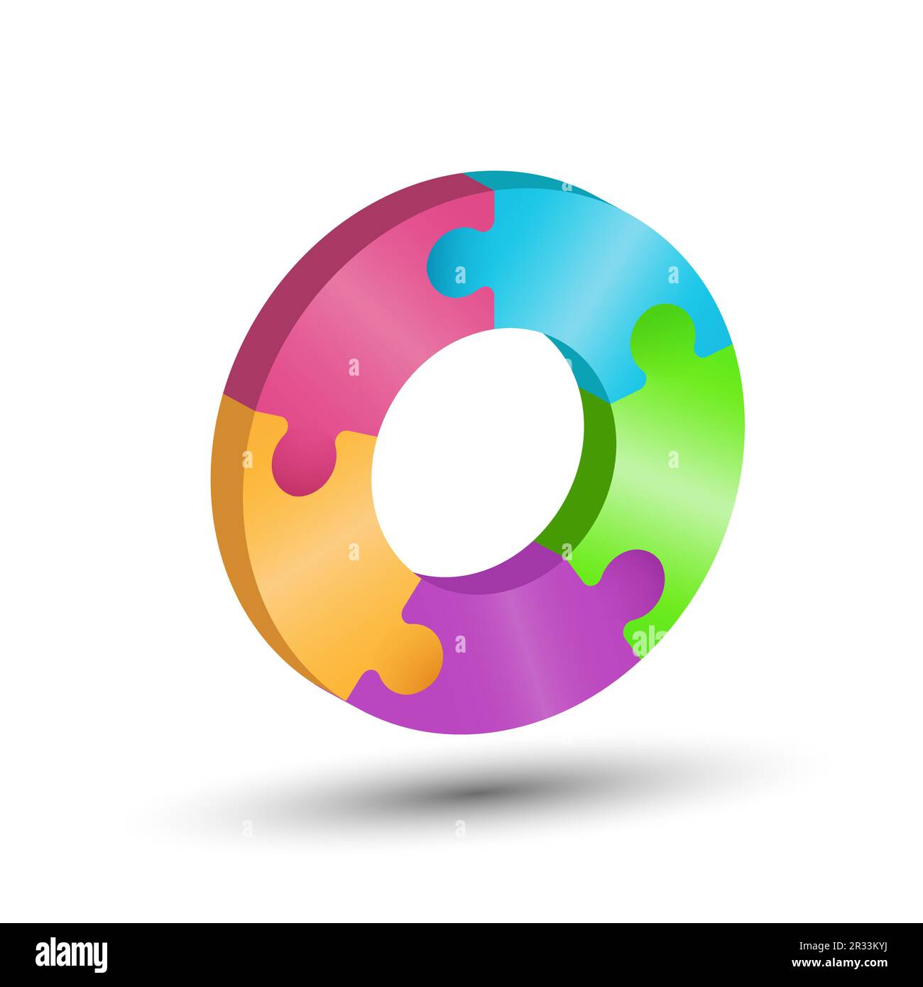 The circle consists of 5 puzzle pieces. 3d illustration for creative ...