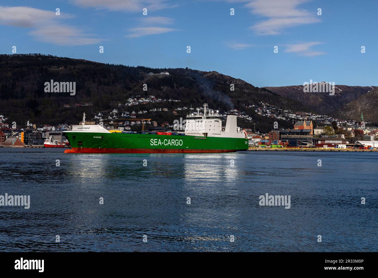Multipurpose ro-ro vessel Misida at Puddefjorden, arriving in the port ...