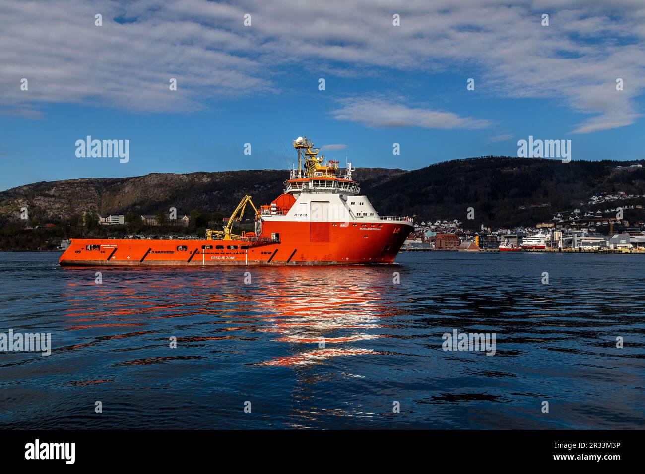 Offshore supply AHTS vessel Normand Sigma arriving at Byfjorden, port ...