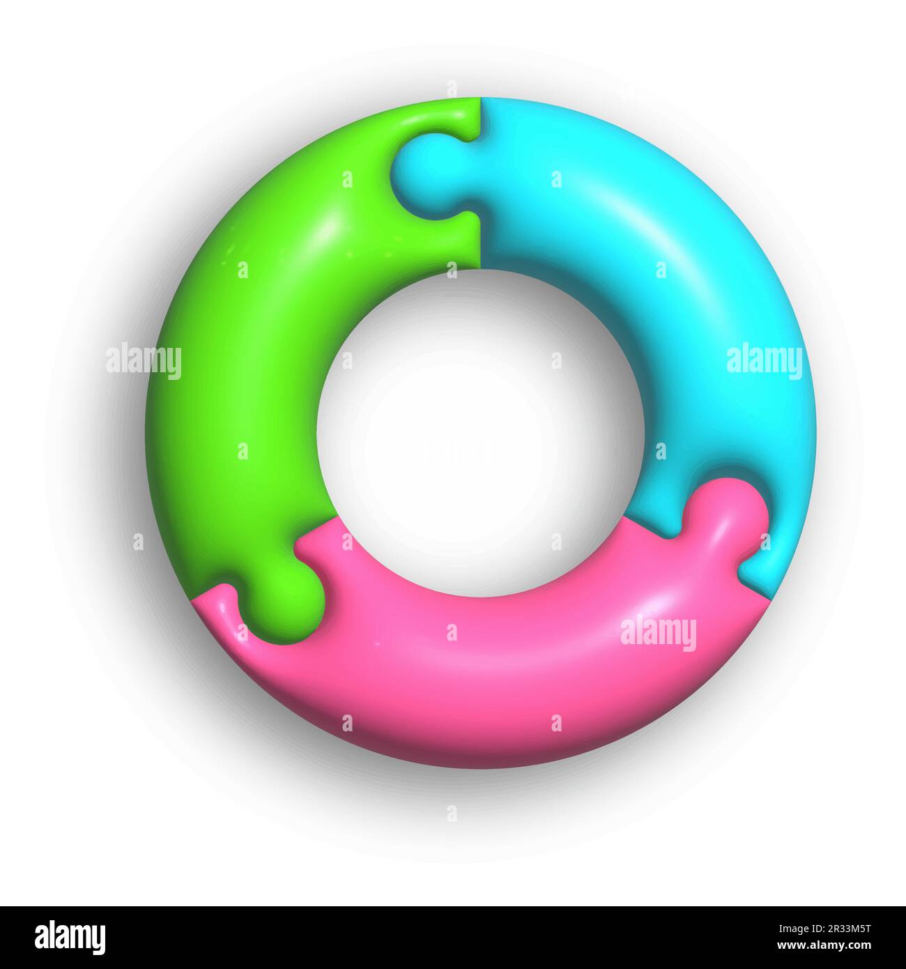 The circle consists of 3 puzzle pieces. 3d illustration for creative ...