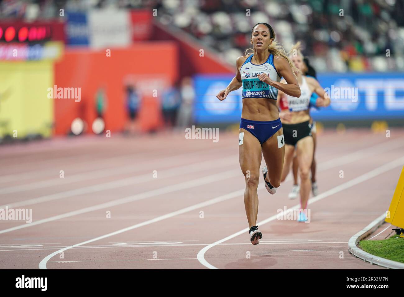 Katarina Johnson-Thompson winning in the heptathlon 800m at the 2019 ...
