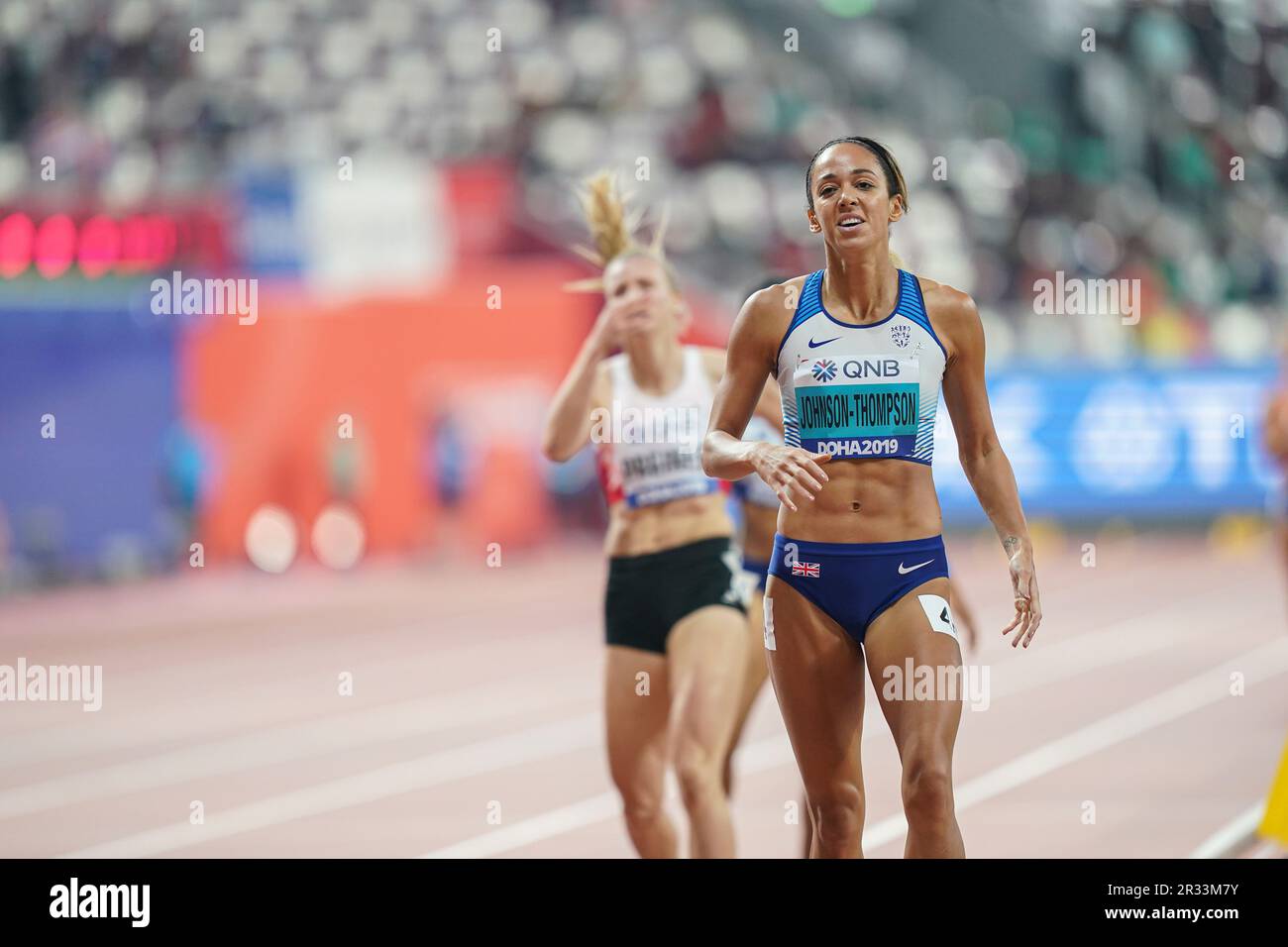 Katarina Johnson-Thompson winning in the heptathlon 800m at the 2019 ...